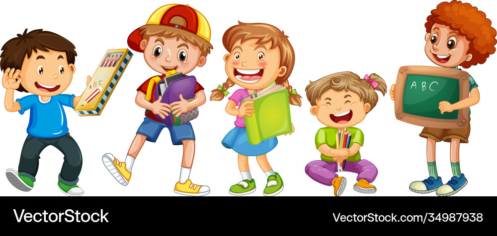 Group young children cartoon character Royalty Free Vector