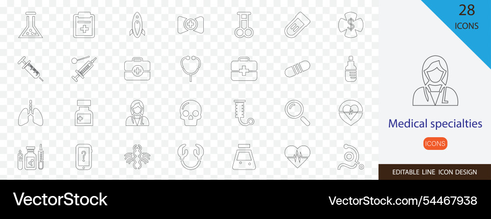 Medical specialties thin line icon set Royalty Free Vector