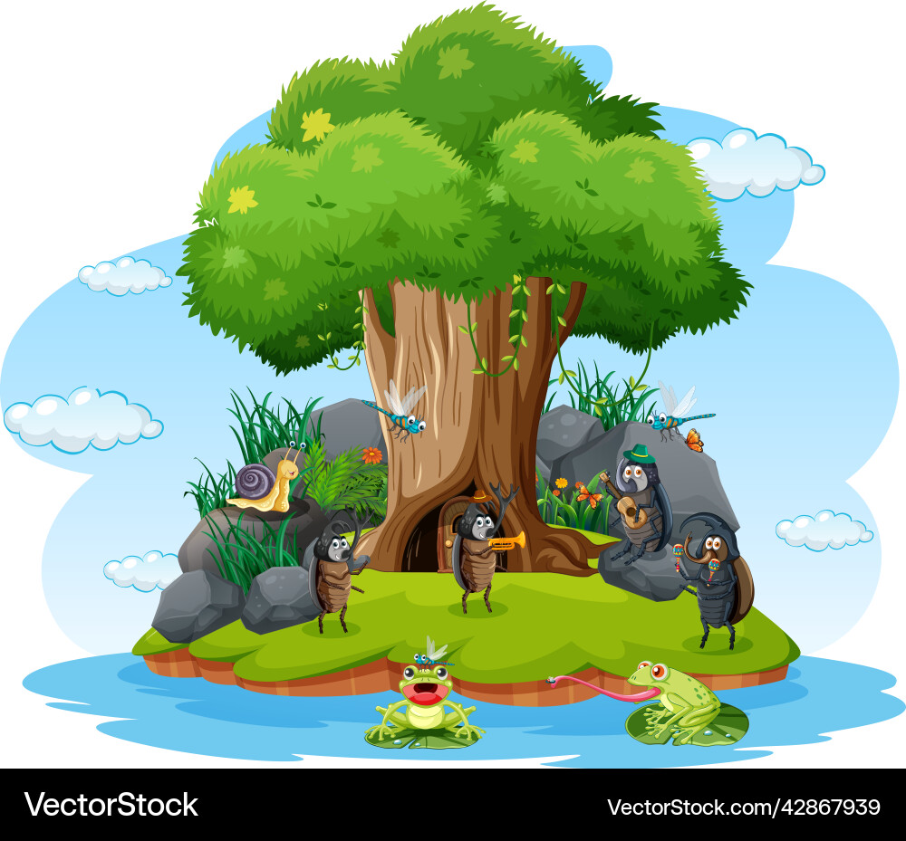 Cartoon insect and beetle in the forest Royalty Free Vector