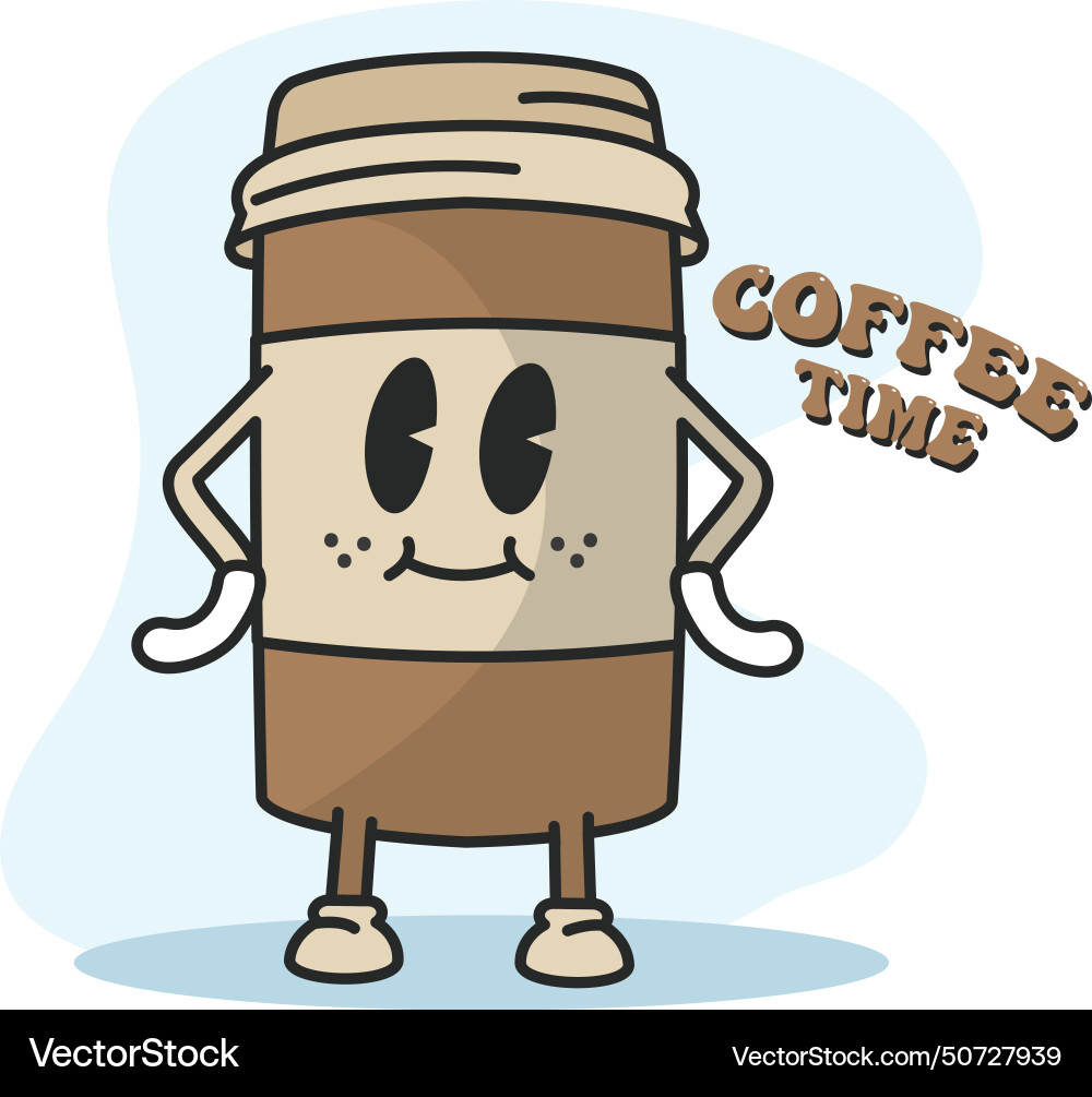 Coffee groovy cartoon cute kawaii Royalty Free Vector Image