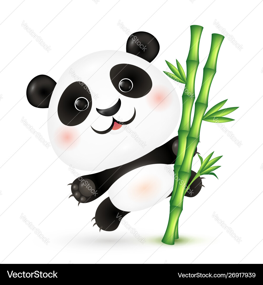 Cute panda on bamboo stick Royalty Free Vector Image