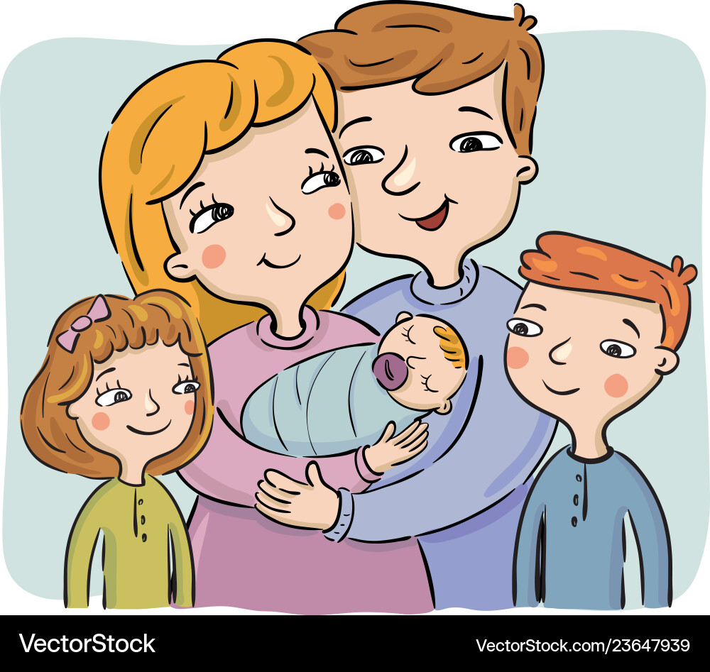 Happy family with three children Royalty Free Vector Image