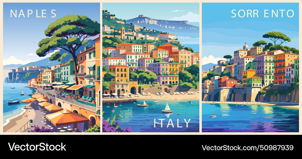 Italy Travel Posters - Retro Style Royalty Free Vector Image