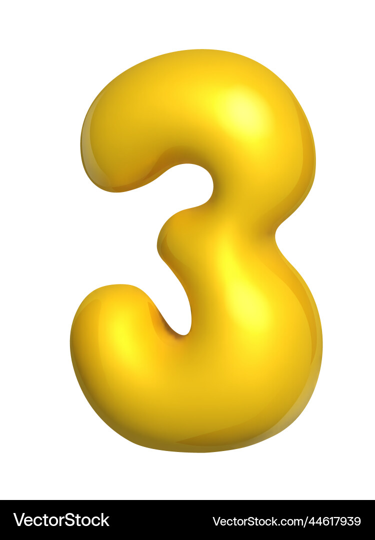 Number 3 three cartoon yellow sign Royalty Free Vector Image