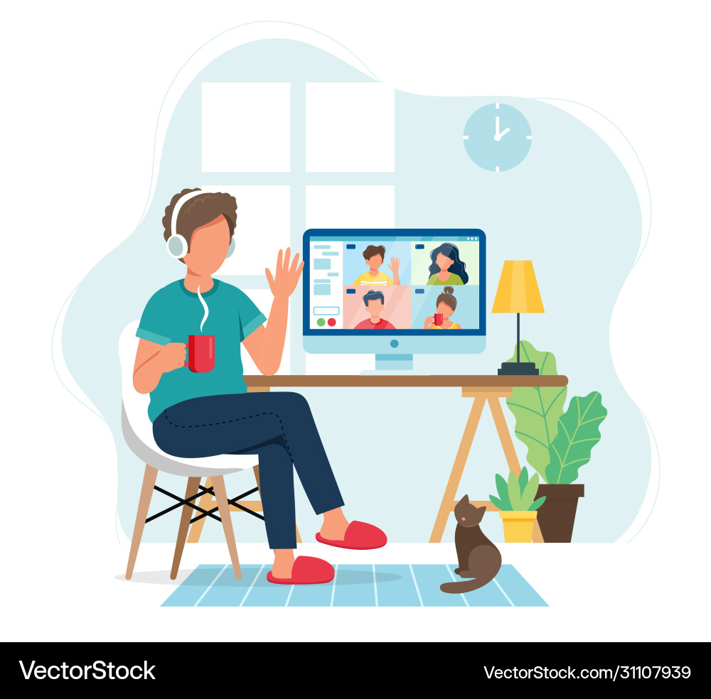 Online meeting via group call man talking Vector Image