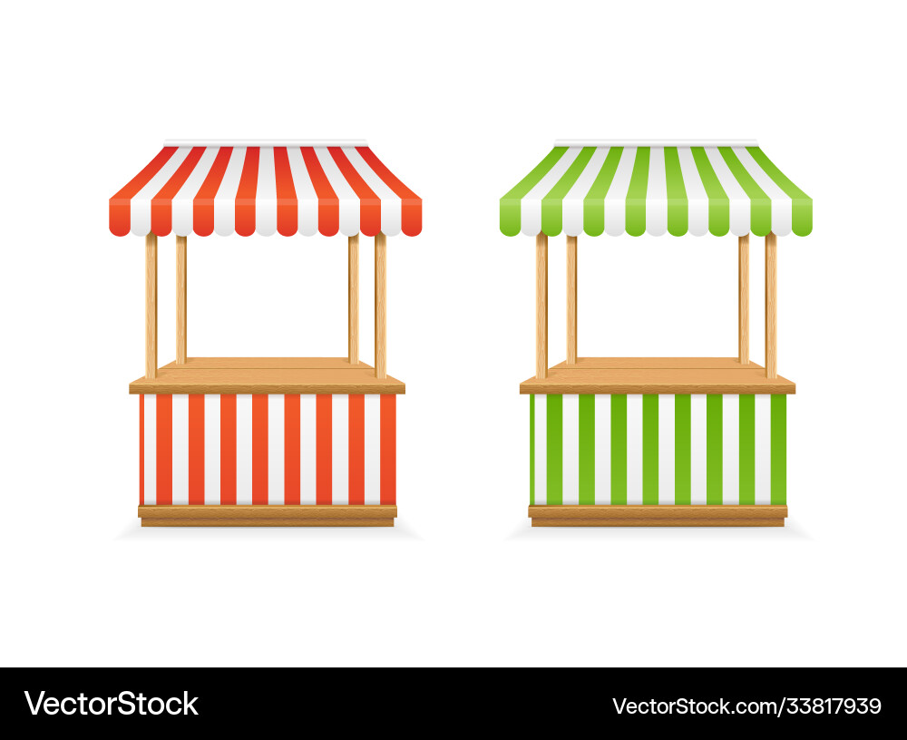 Realistic detailed 3d empty striped market stall Vector Image
