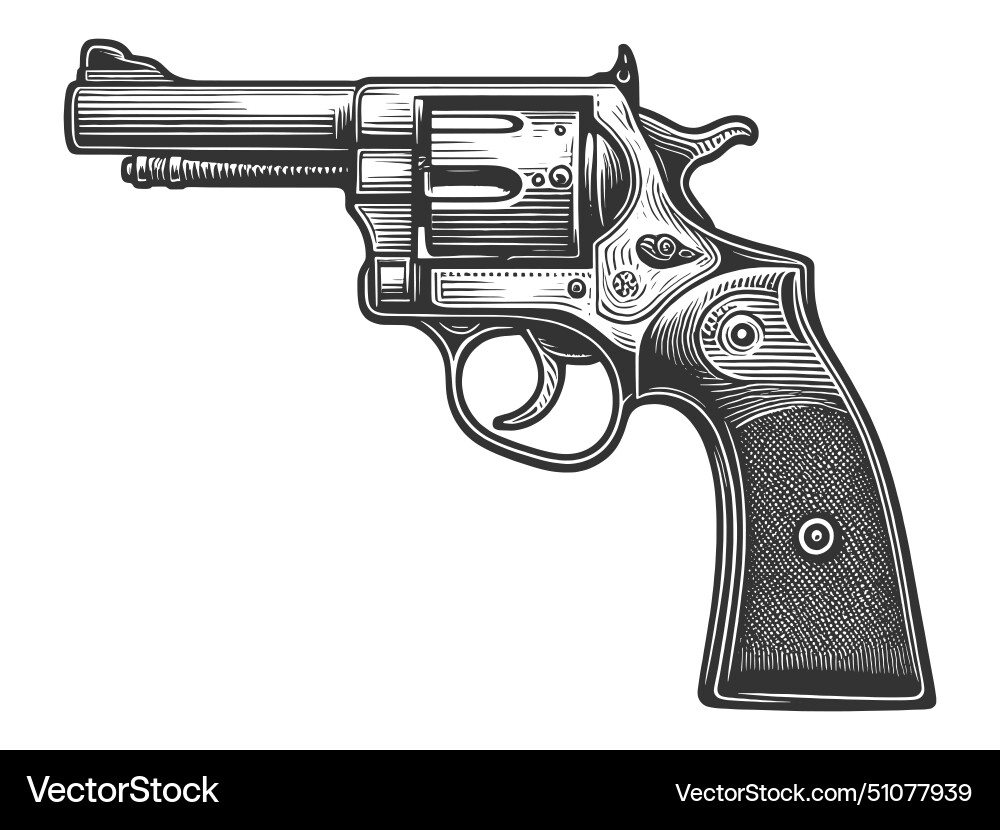 Revolver engraving sketch Royalty Free Vector Image
