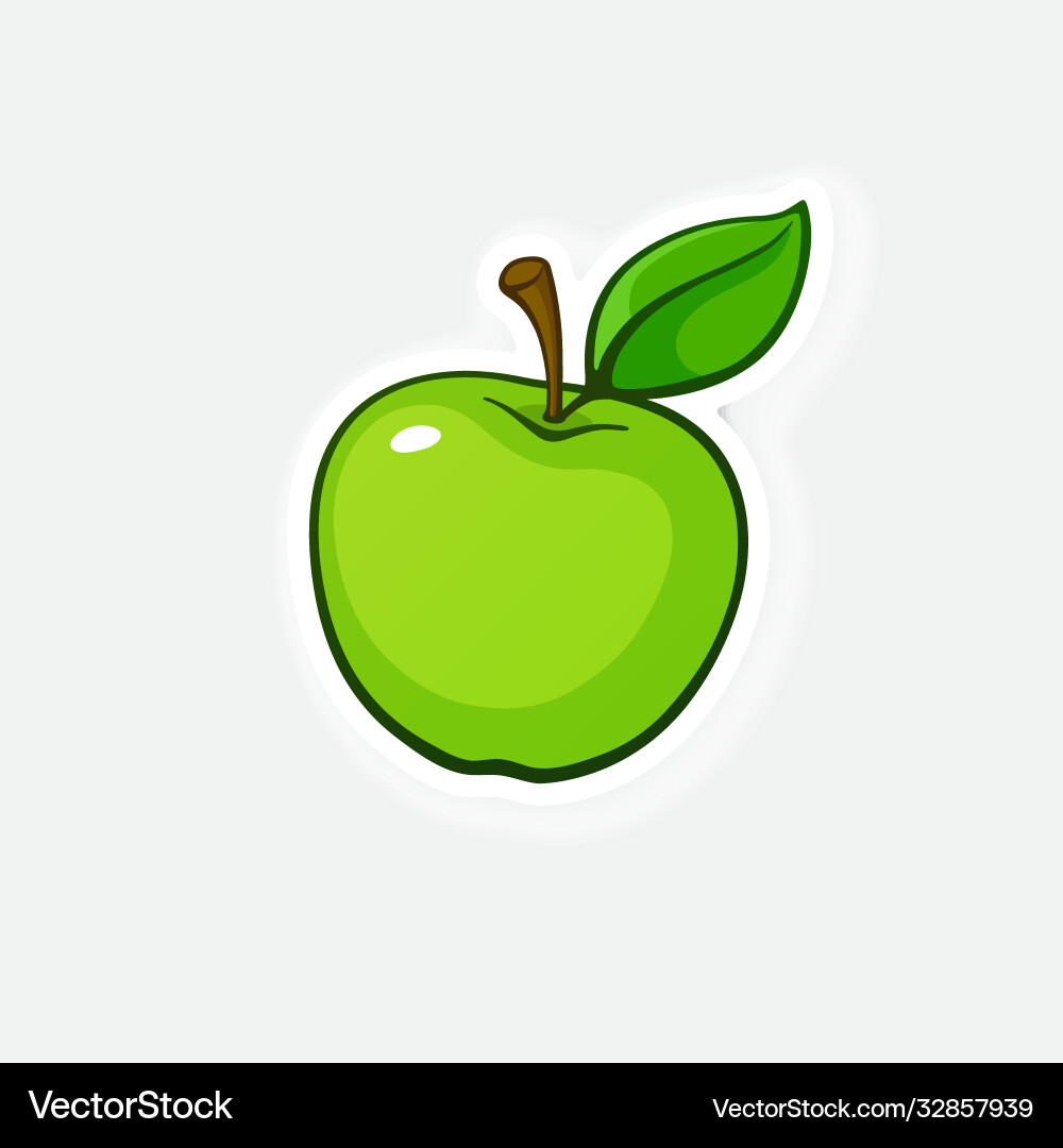 Sticker green apple with stem Royalty Free Vector Image