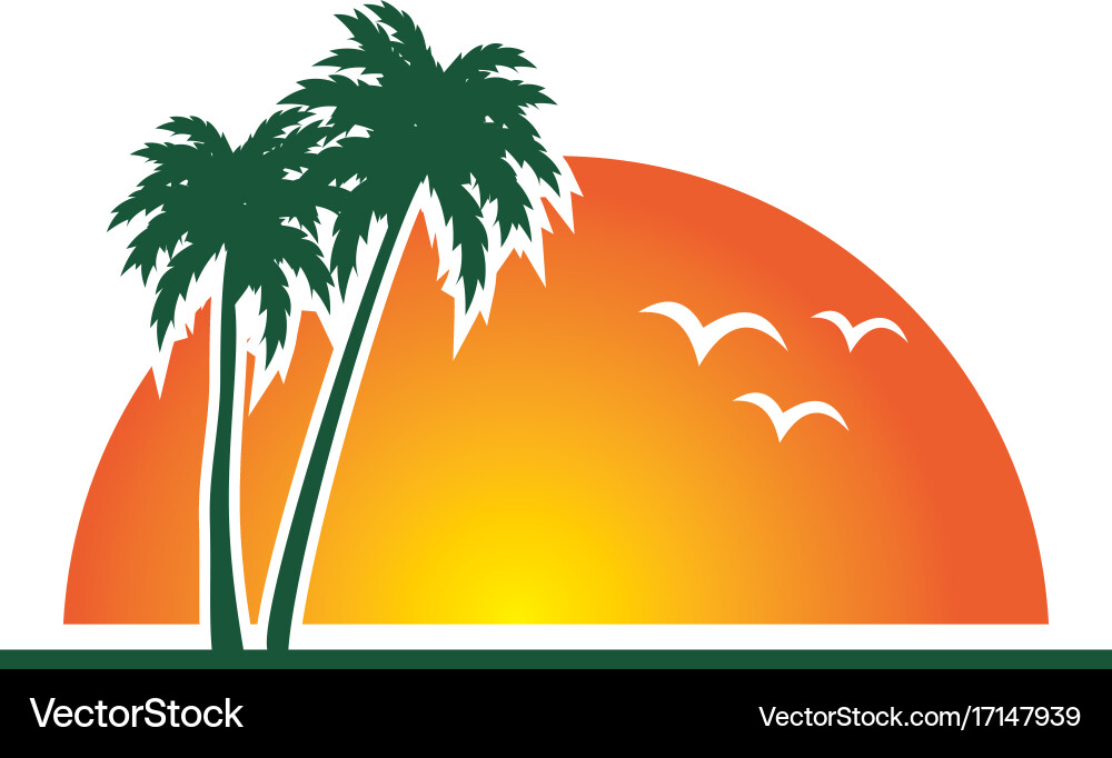 Sunset beach palm tree tropic logo Royalty Free Vector Image
