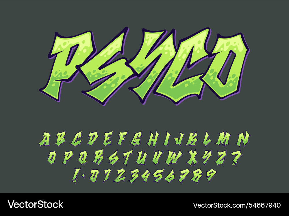 Alphabet green taper graffiti letters Royalty Free Vector