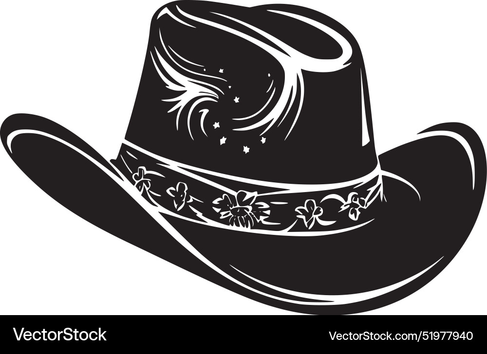 Cowboy hat - black and white isolated icon Vector Image