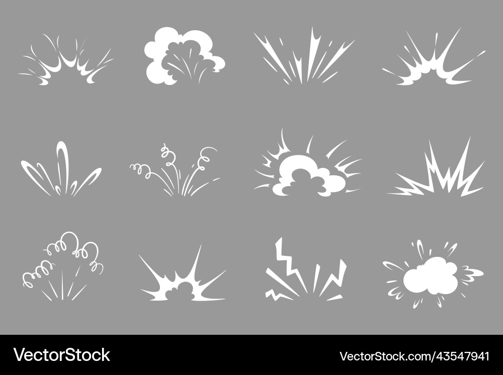 Cartoon bomb explosion smoke fire comic clouds Vector Image