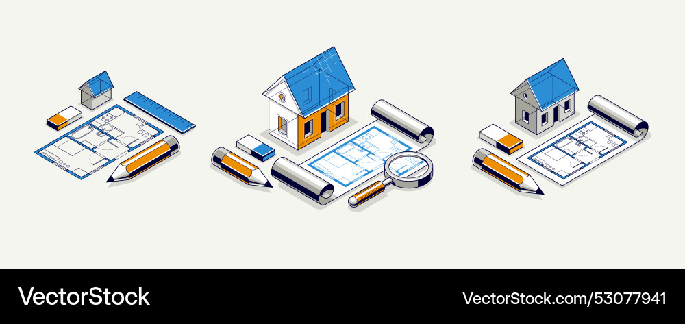 Country or town house project concept set 3d Vector Image