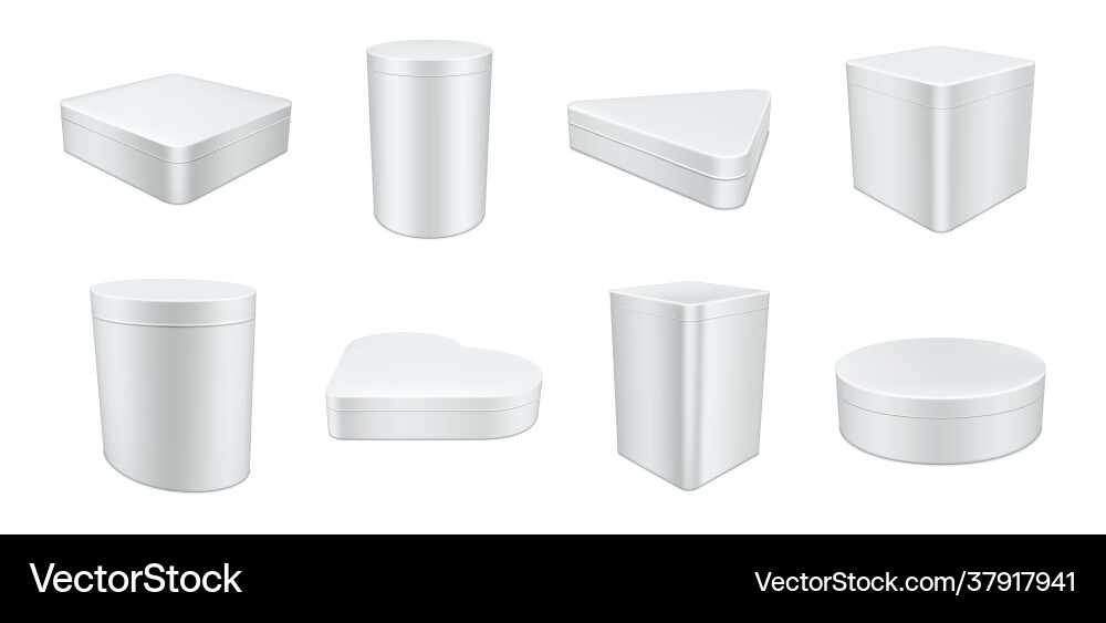 Realistic 3d tin boxes collection Royalty Free Vector Image