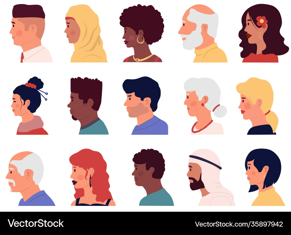 Character profiles cartoon people face side Vector Image