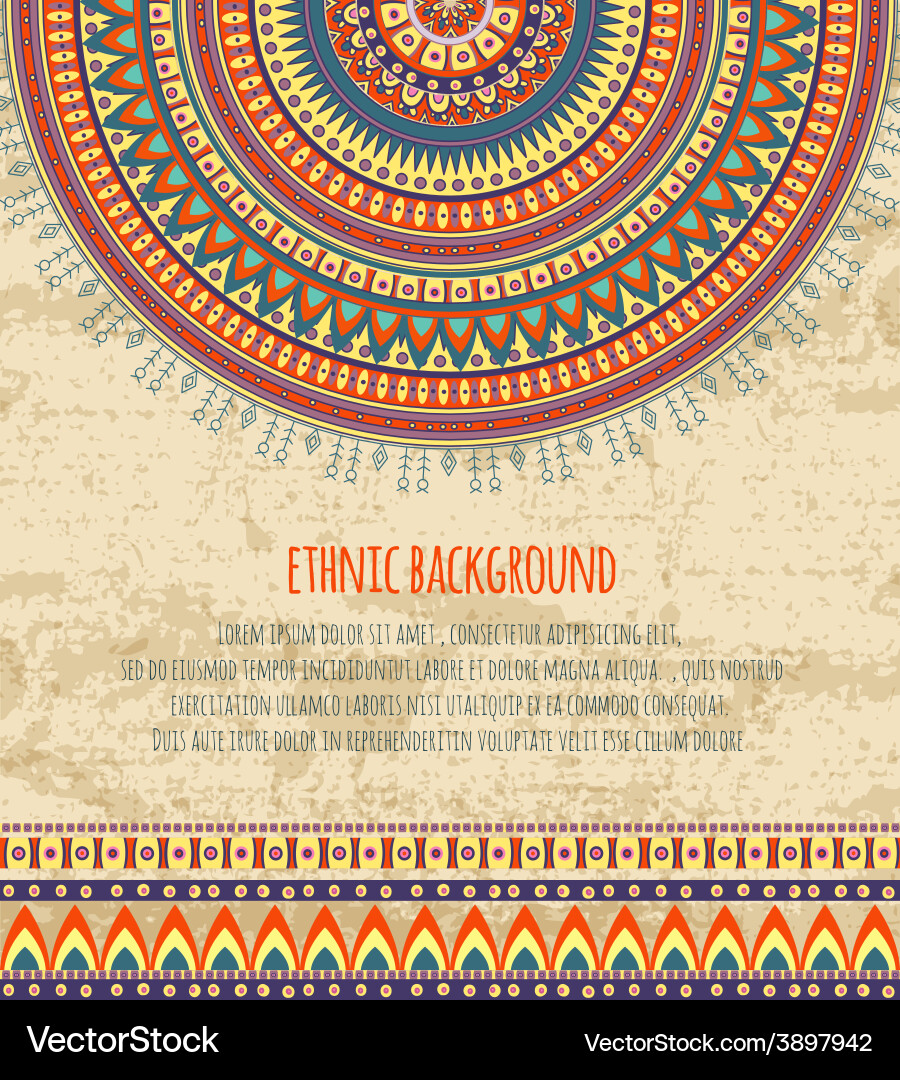 Ethnic ornament and texts for background design Vector Image