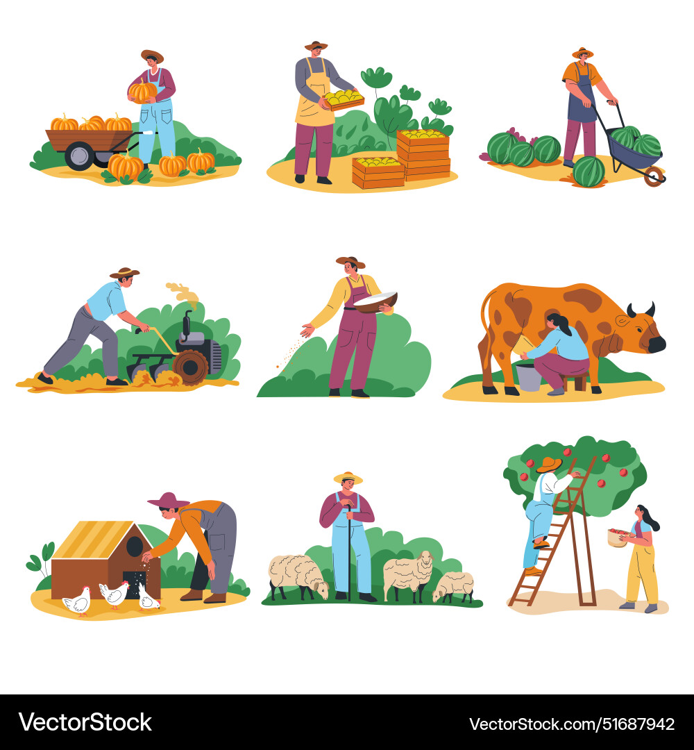 Farmers harvesting crops Royalty Free Vector Image