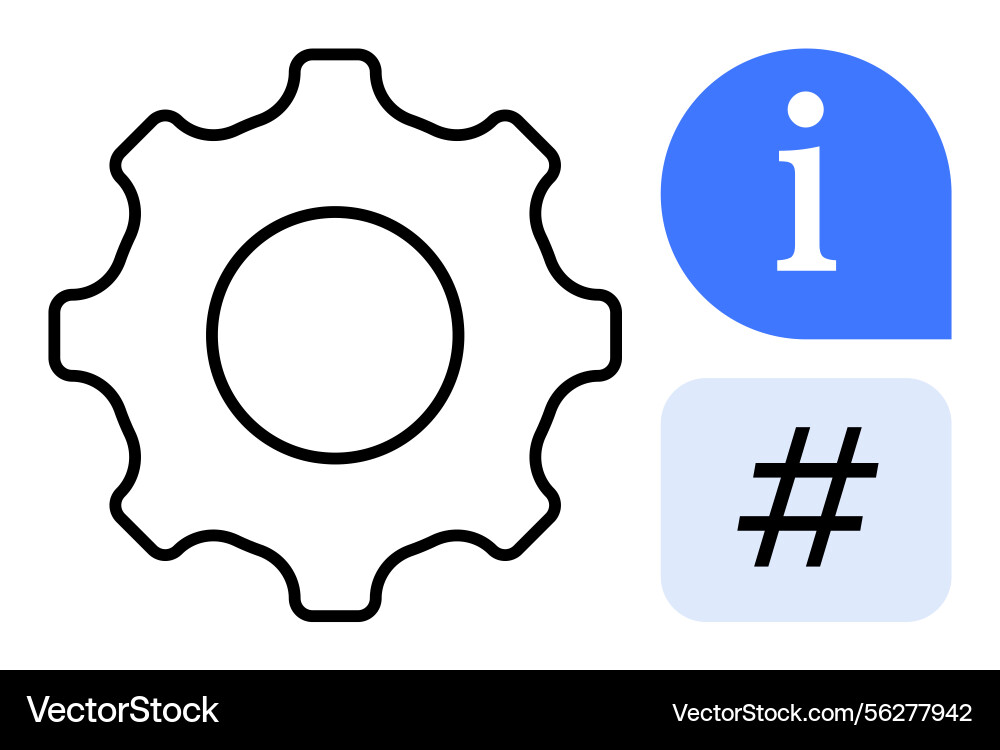 Gear with information and metadata tag icons Vector Image