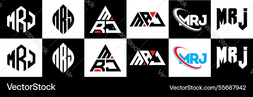 Mrj letter logo design in six style polygon Vector Image