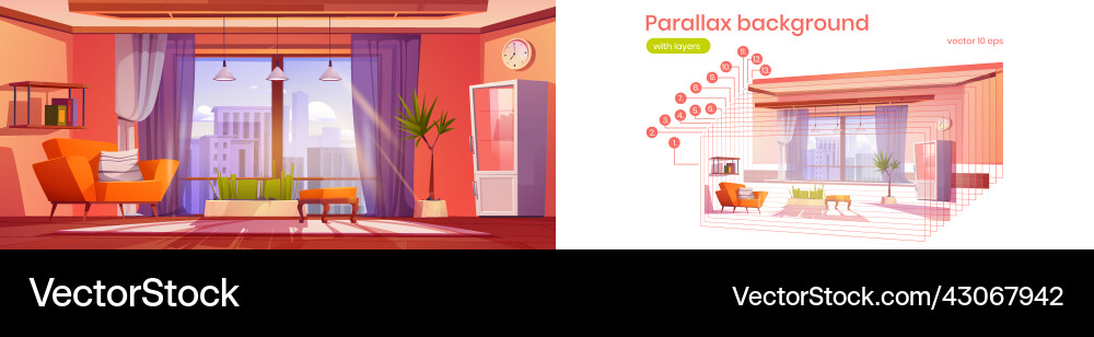 Parallax background for game with modern room Vector Image