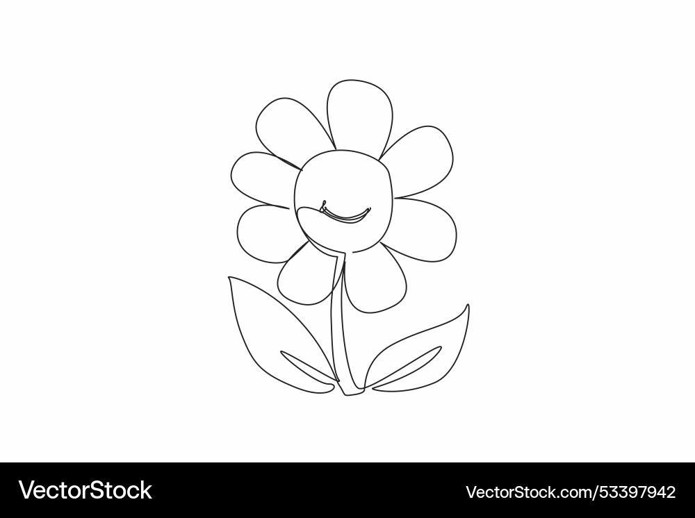 Single Continuous Line Drawing Leafy Flower Vector Image