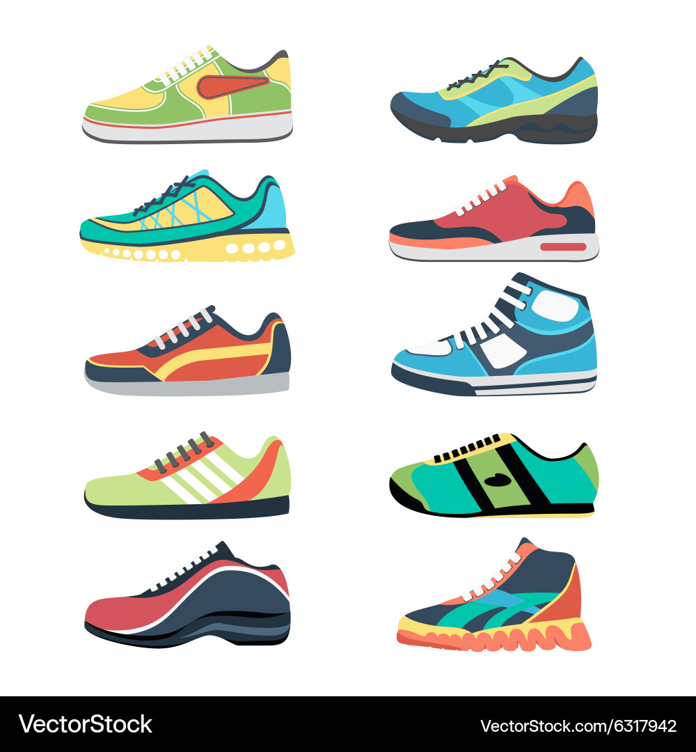 Sports shoes set Royalty Free Vector Image - VectorStock