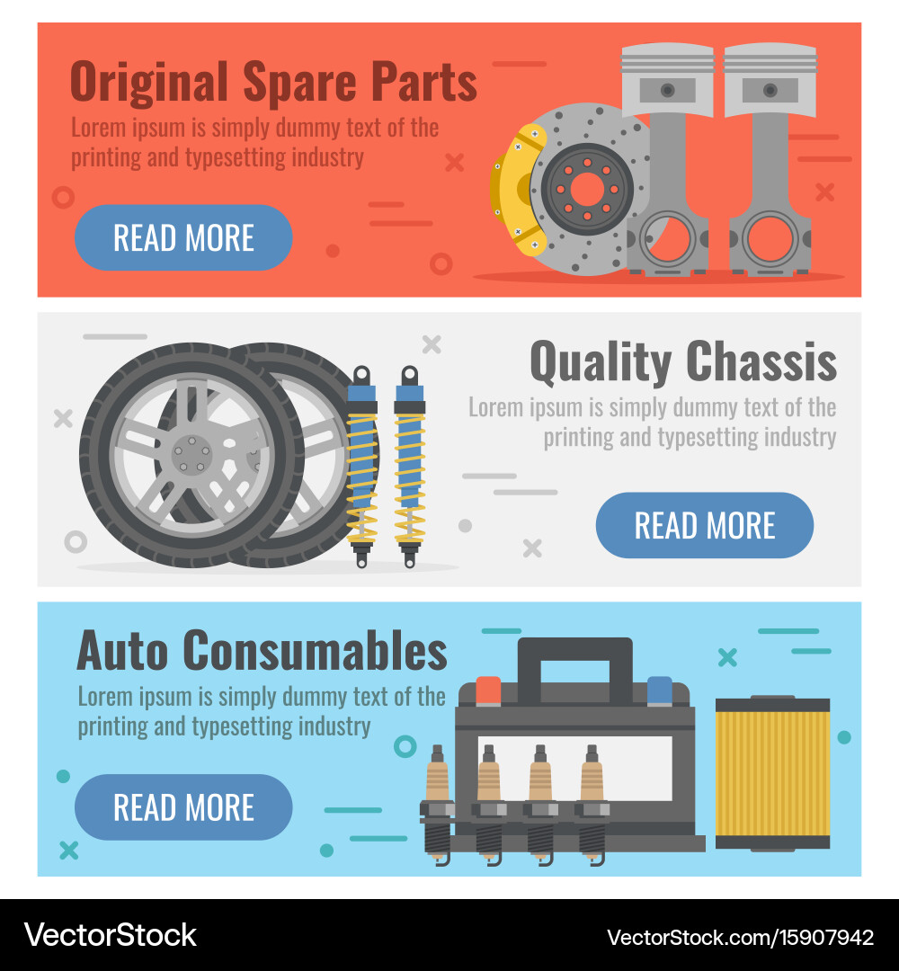 Three banner for auto spare parts Royalty Free Vector Image