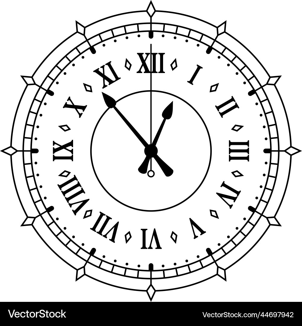 Vintage Clock Face with Roman Numerals Royalty Free Vector