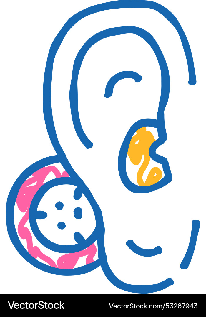 Bone conduction hearing aid icon doodle Royalty Free Vector