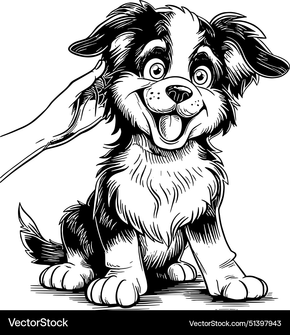 Cartoon dog getting petted Royalty Free Vector Image