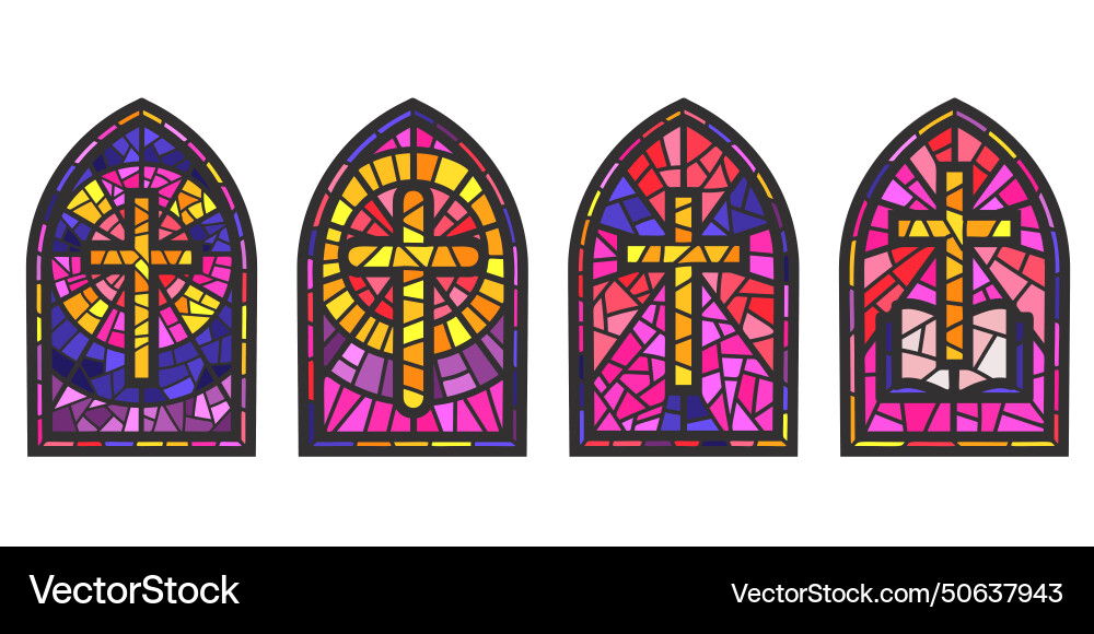 Church glass windows stained mosaic catholic Vector Image