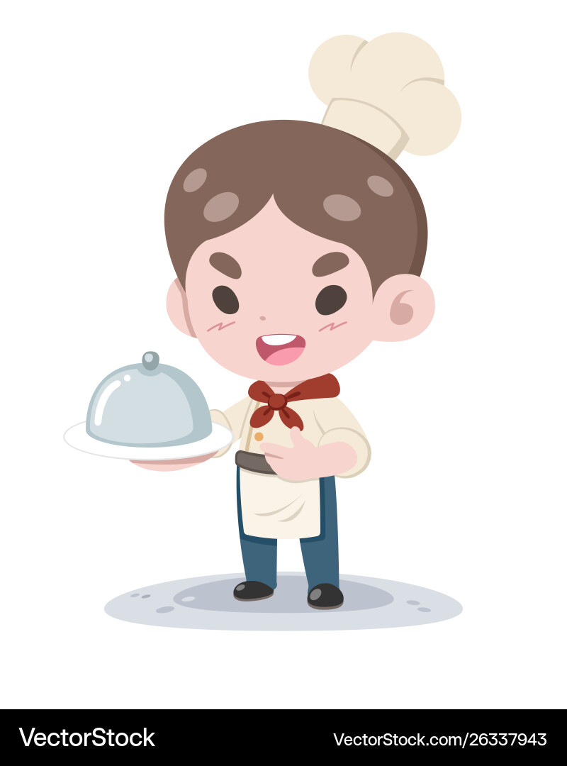 Cute little chef with a dish cartoon Royalty Free Vector