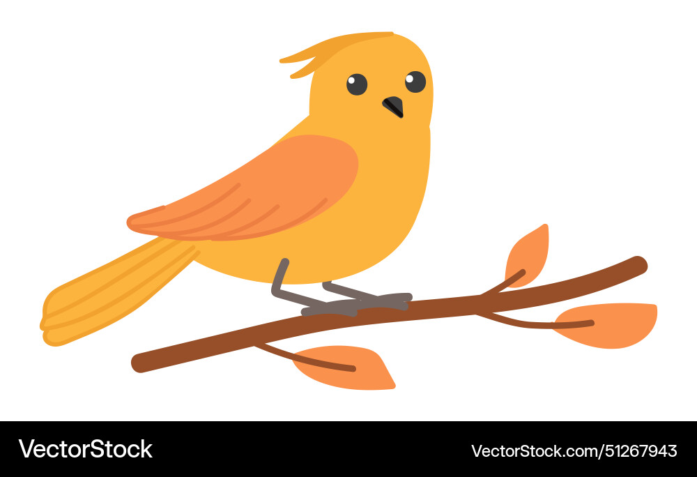 Orange bird on branch in flat design forest Vector Image
