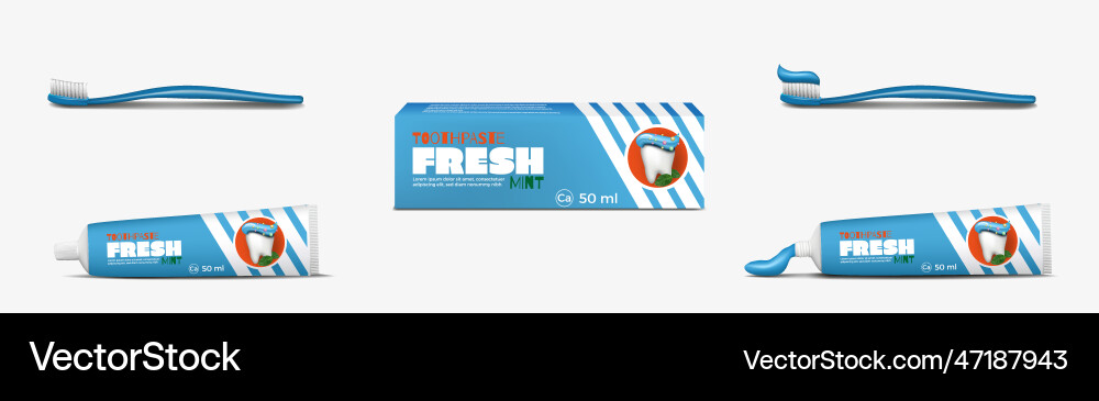 Realistic toothpaste package toothbrush Royalty Free Vector