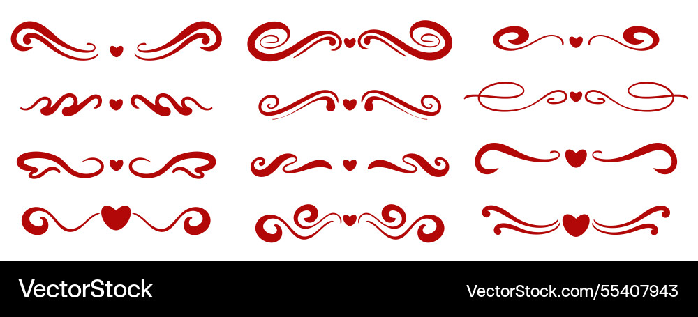 Text divider with heart romantic set Royalty Free Vector