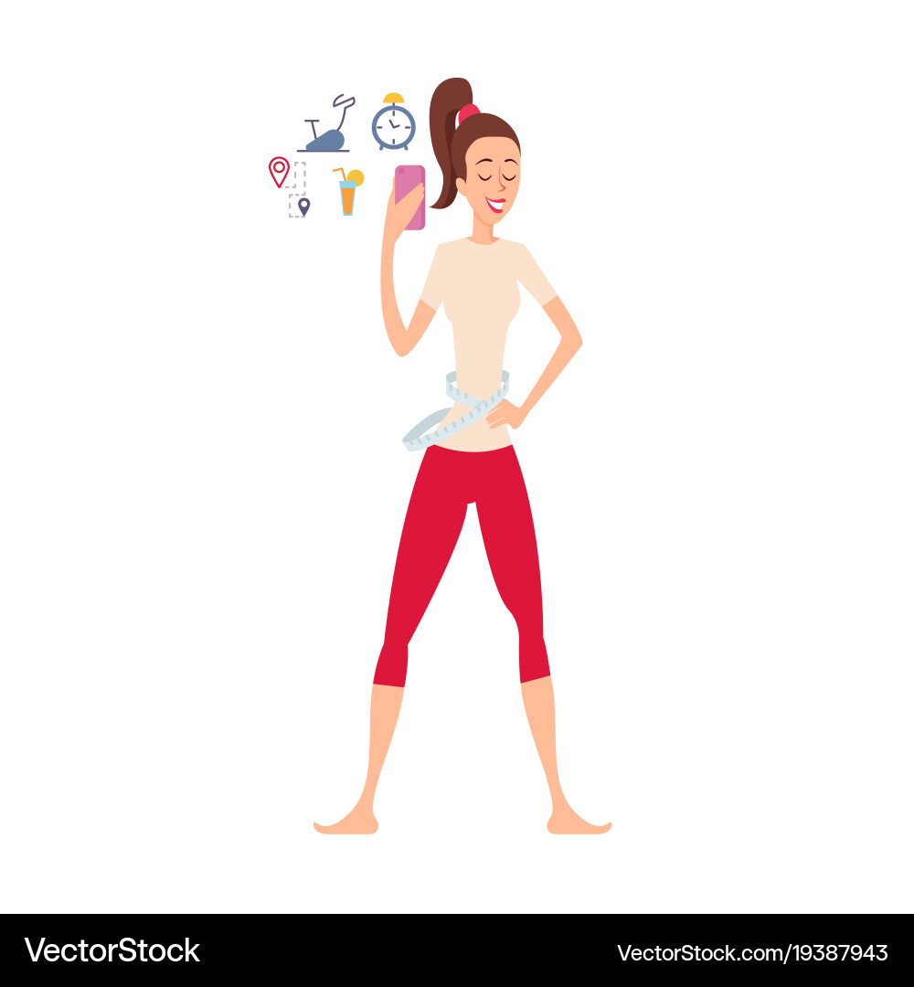 Woman using application for weight loss takes Vector Image
