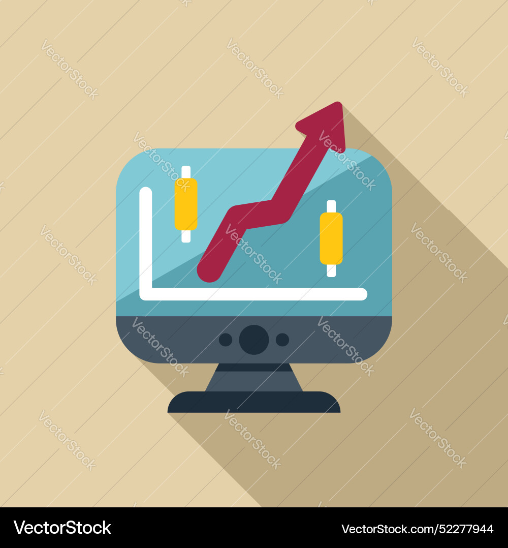 Desktop computer showing growing trend chart Vector Image