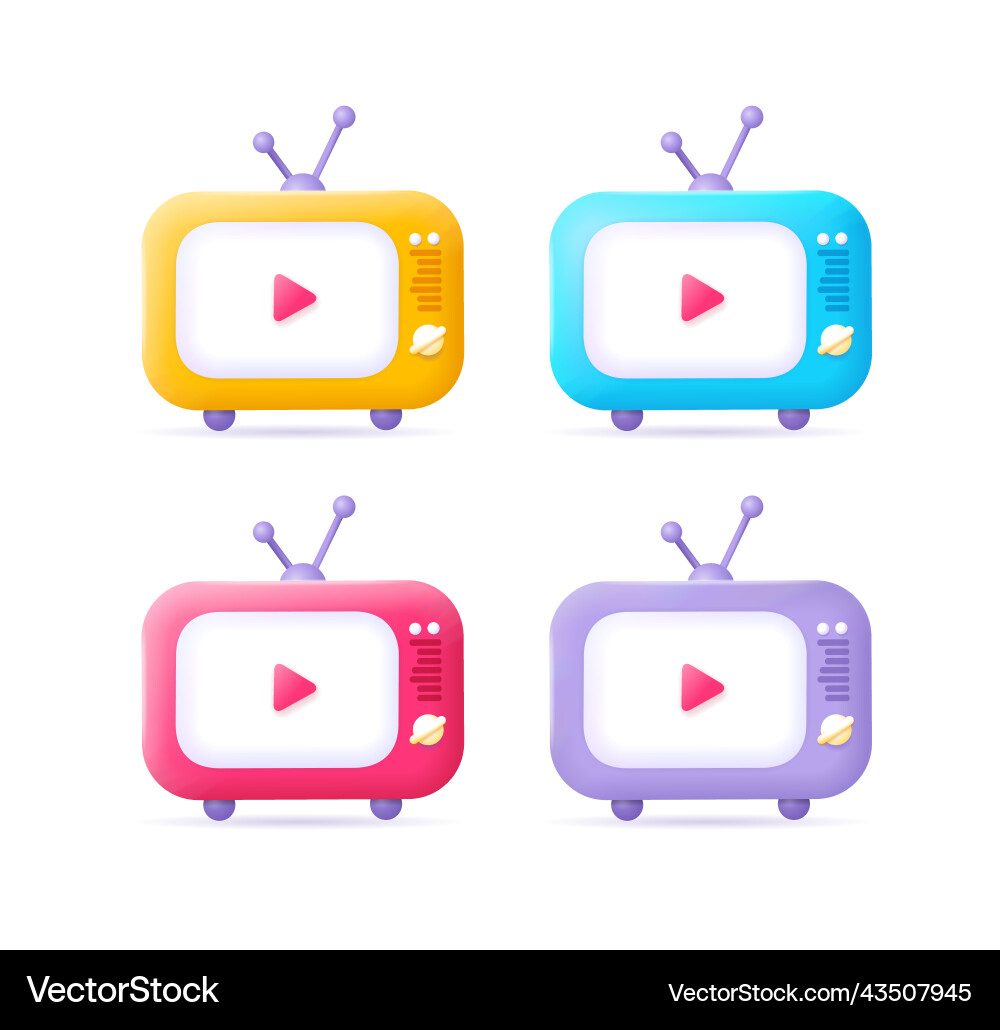 3d retro tv set plasticine cartoon style Vector Image