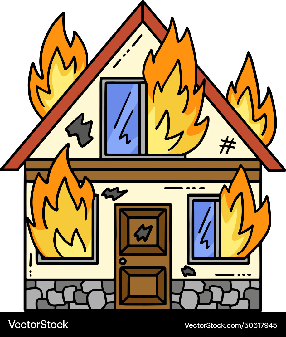 Burning house cartoon colored clipart Royalty Free Vector