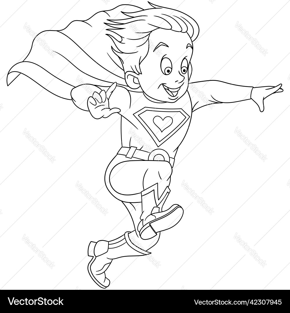Cartoon boy superhero coloring Royalty Free Vector Image