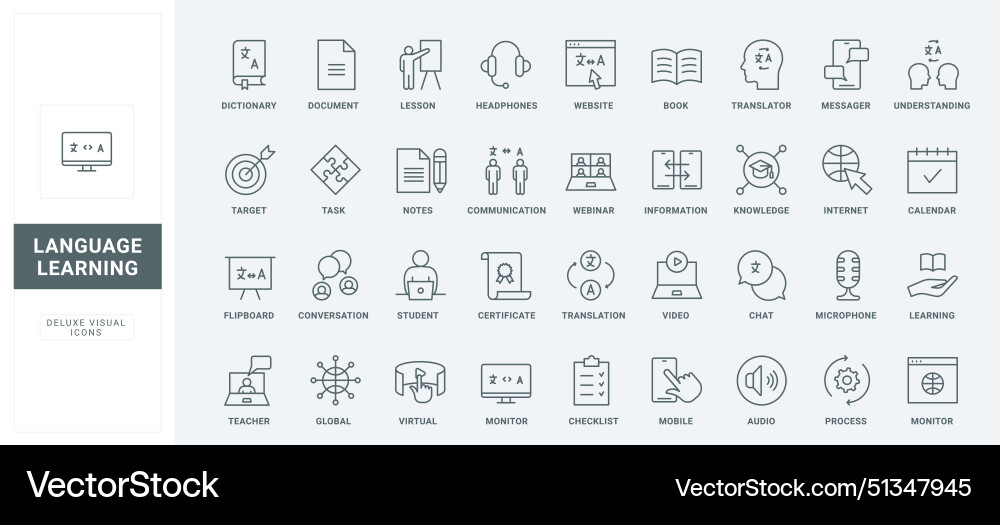Foreign language study line icons set online Vector Image