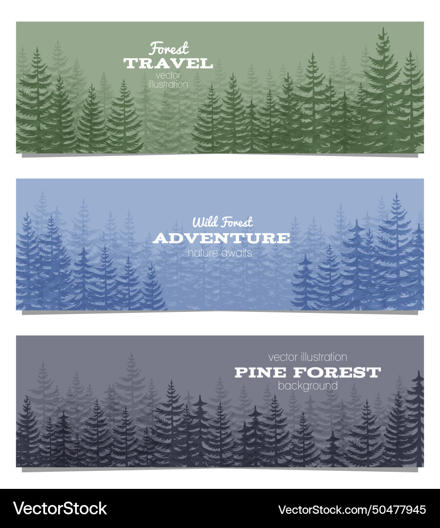 Forest horizon banners pine trees backgrounds Vector Image