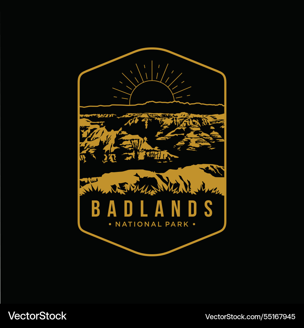 Line art badlands national park patch logo Vector Image