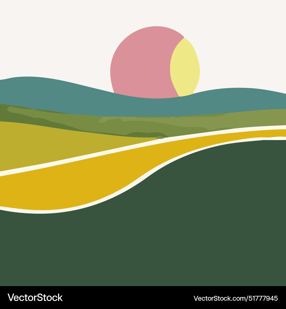 Minimalist sunset landscape Royalty Free Vector Image