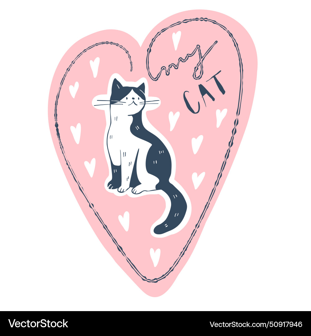 A postcard with cat and heart Royalty Free Vector Image