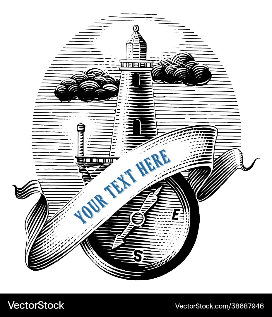 Lighthouse with compass logo hand draw vintage Vector Image