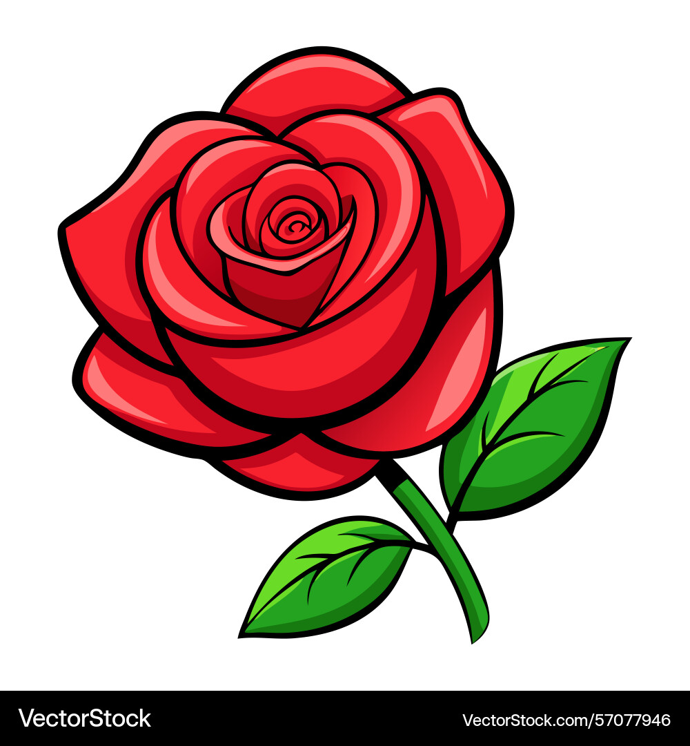 Single red rose flower cartoon 1 Royalty Free Vector Image
