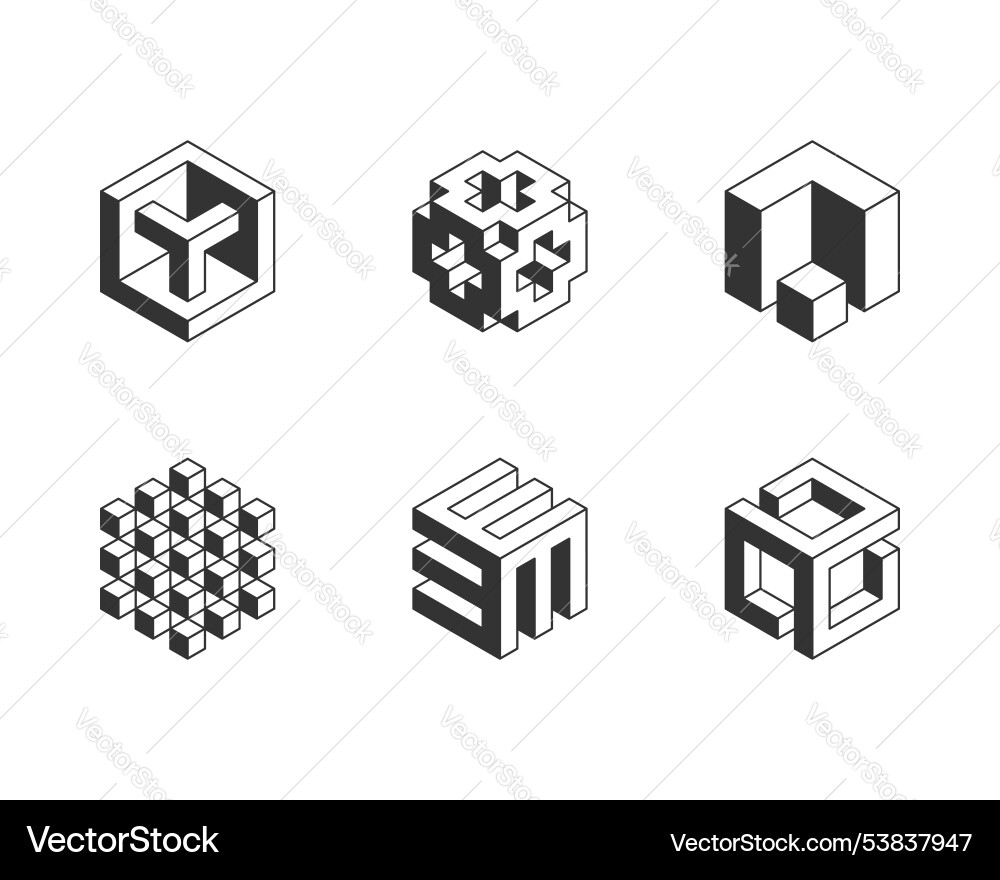 Black and white cube logo geometric design set Vector Image