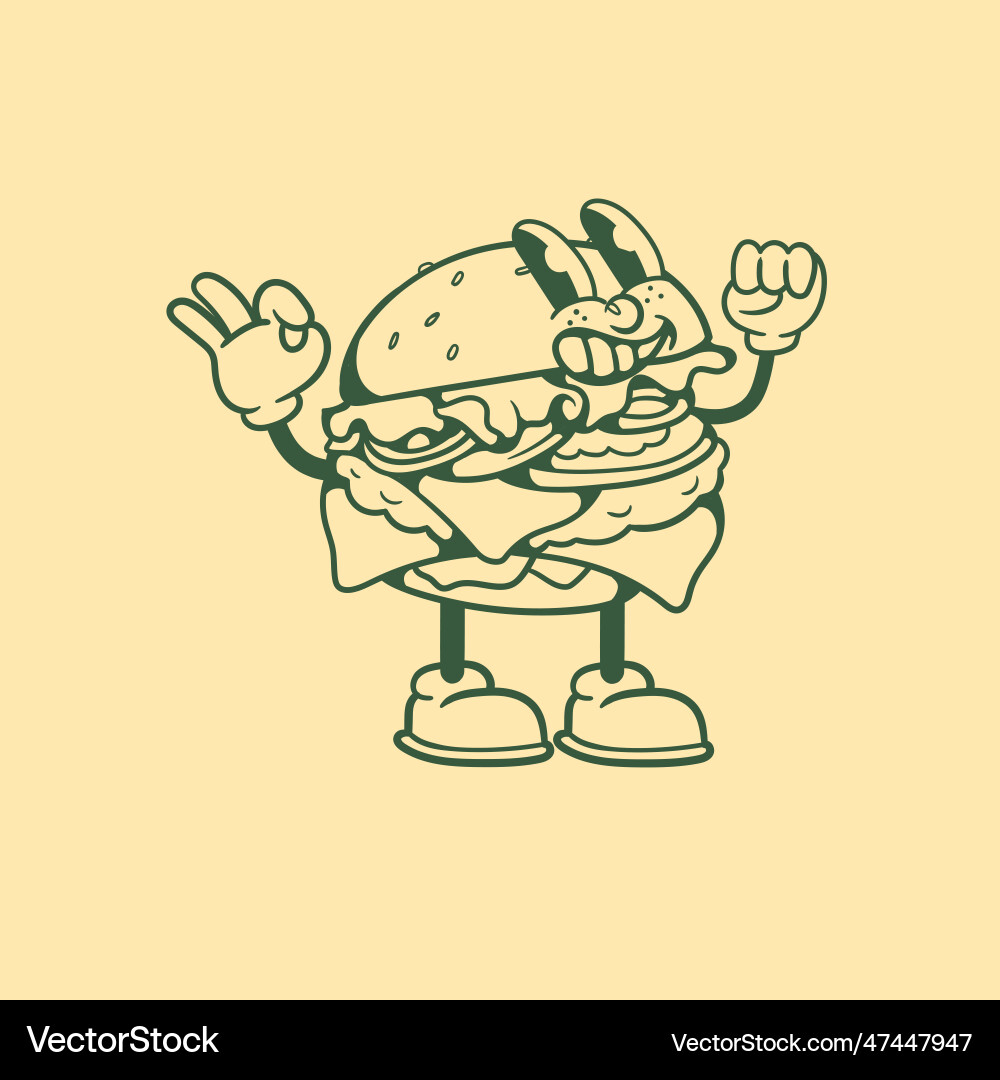 Retro Burger Character Royalty Free Vector Image