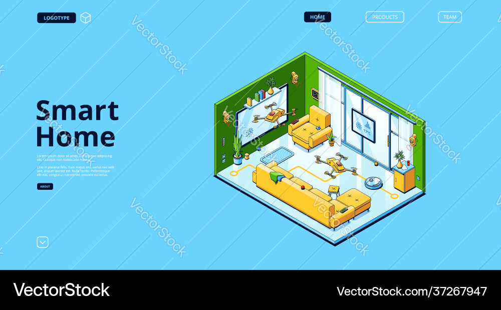 Smart home isometric landing internet things Vector Image